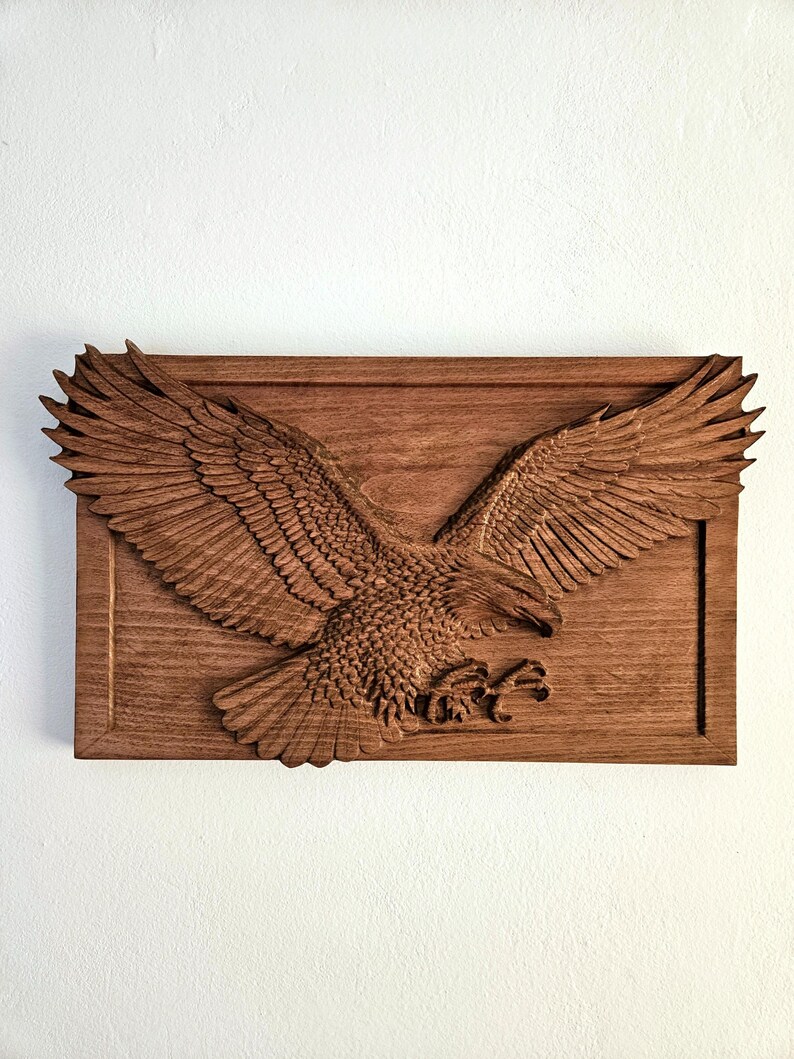 Hand-carved Wooden Eagle Wall Panel | Real Beech Wood Relief | Majestic ...