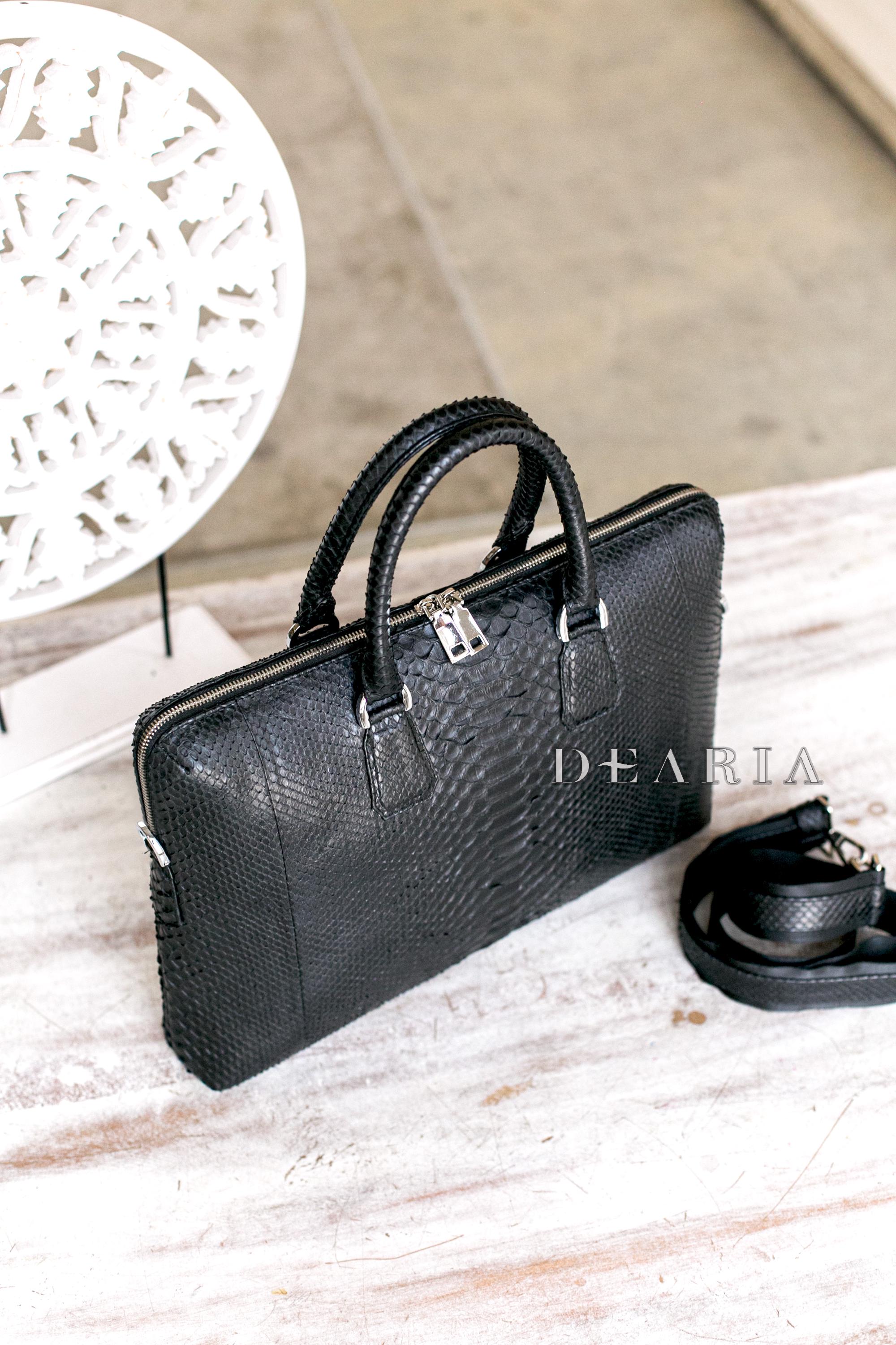 Python Leather Laptop Bag - Luxury Black Briefcase for Business ...