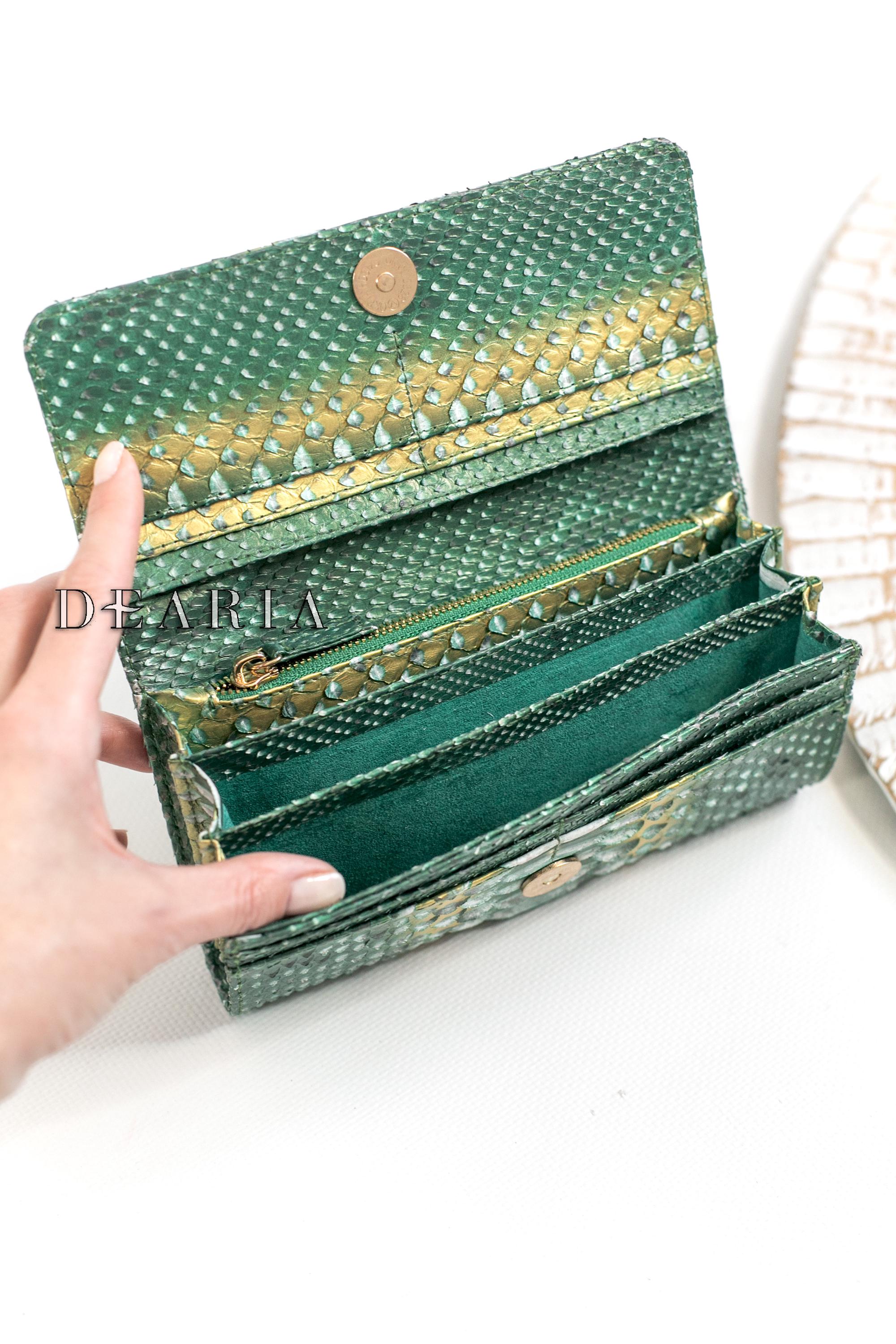Emerald Green Python Leather Wallet: Luxury Snakeskin Flap Wallet - Etsy