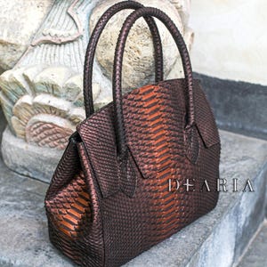 Bronze Python Leather Tote Bag – Structured Exotic Handbag - Etsy