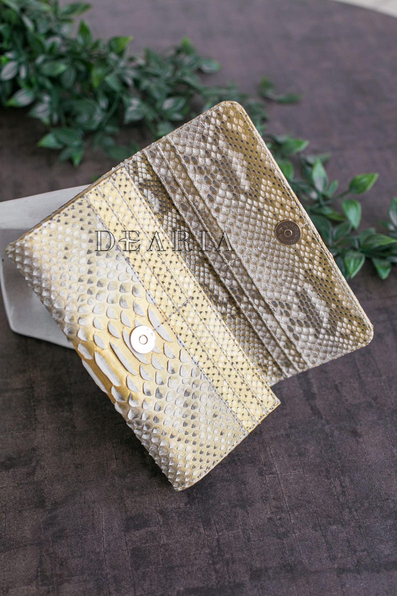 Gold Python Leather Wallet: Exotic Snake Skin Flap Clutch Women's - Etsy