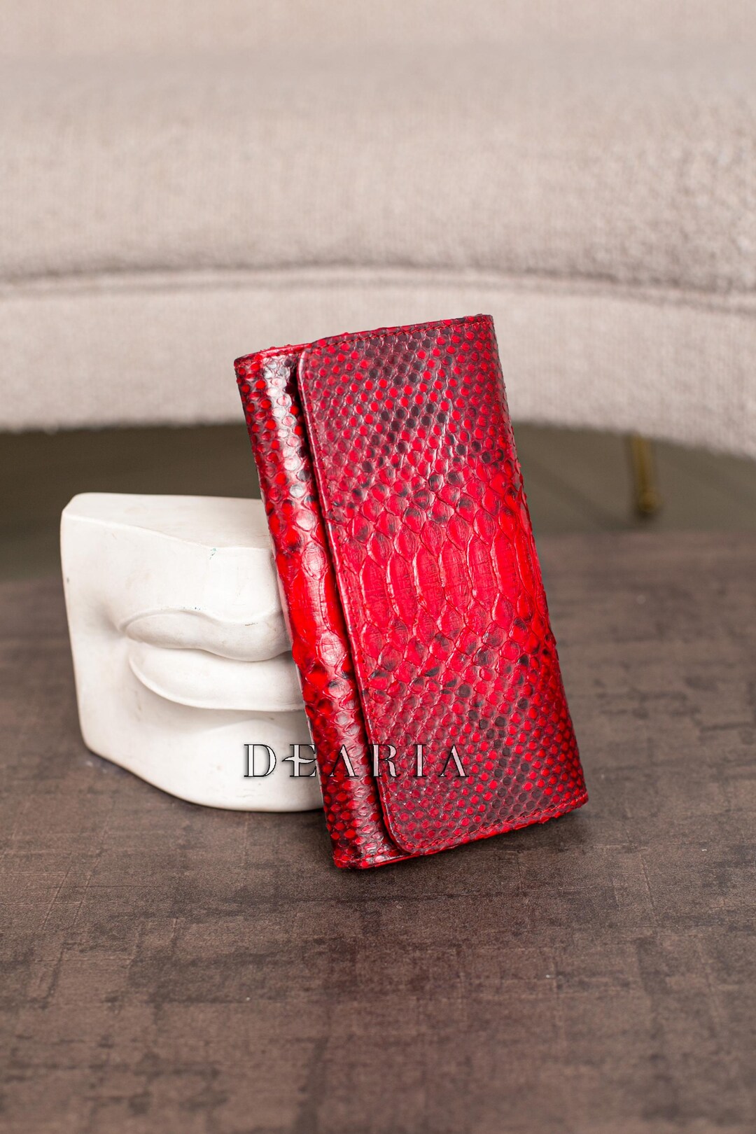 Red Python Leather Long Wallet - Exotic Snake Skin Flap Clutch Wallet ...