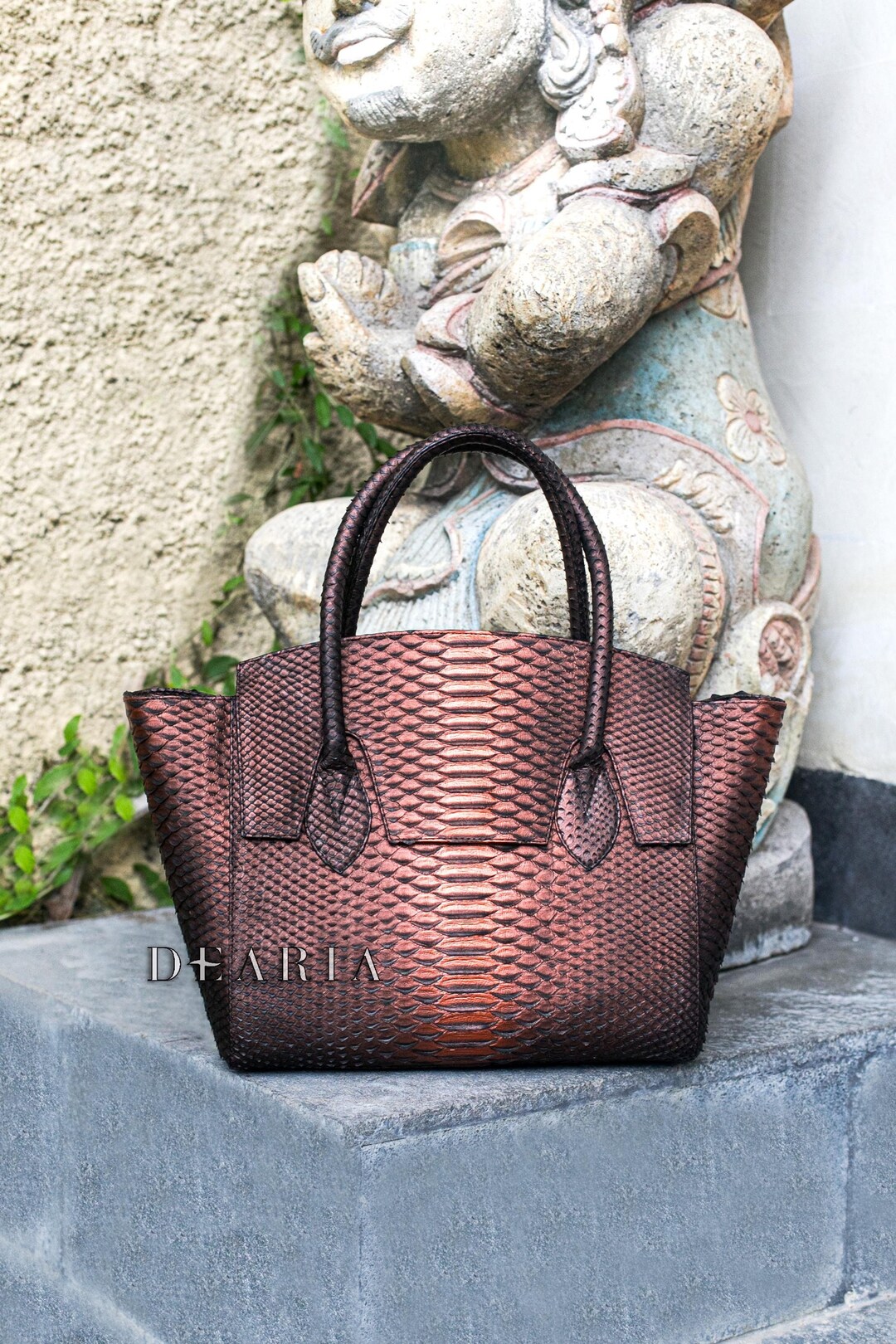 Python Leather Bronze Tote Bag - Luxury Exotic Brown Handbag ...