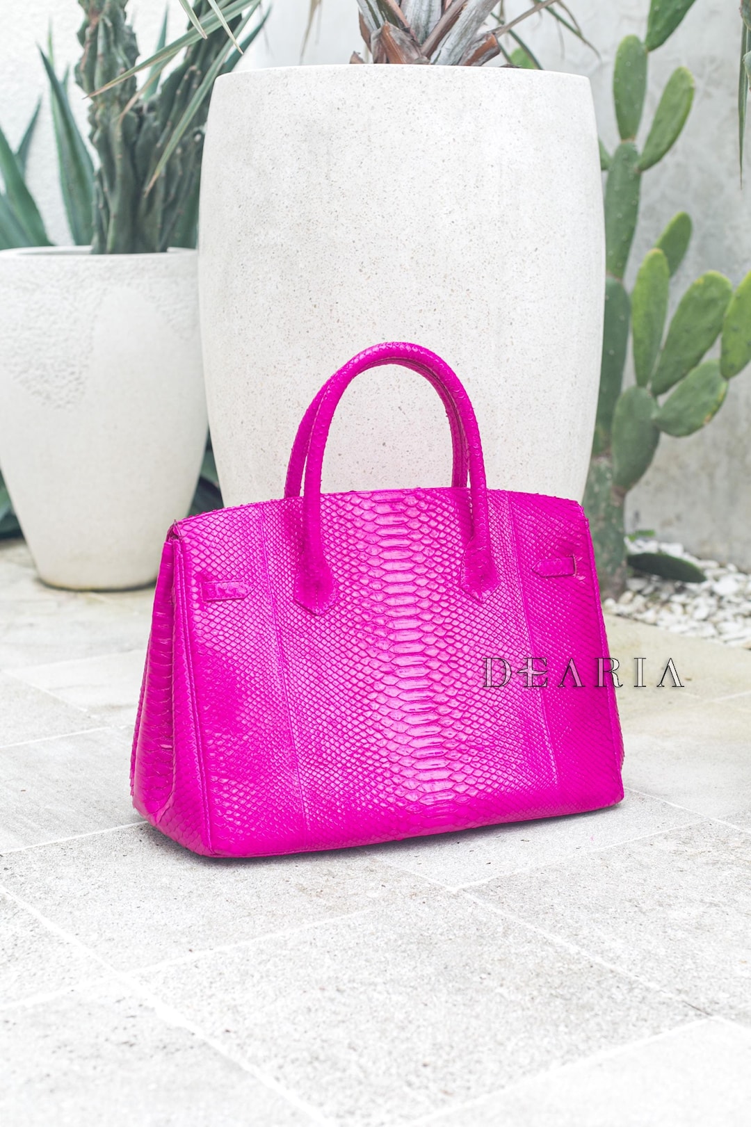 Luxury Python Leather Women's Tote Bags - Designer Handbags - Fuchsia Snakeskin Fashion Tote Bag ...