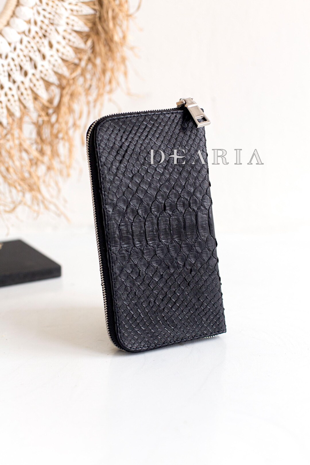 Python Black Wallet Unisex Zip Around Long Wallet - Real Exotic Leather ...