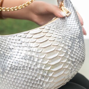 Python Leather Baguette Bag - Genuine Snake Skin Shoulder Purse - Compact Crossbody - Luxury ...