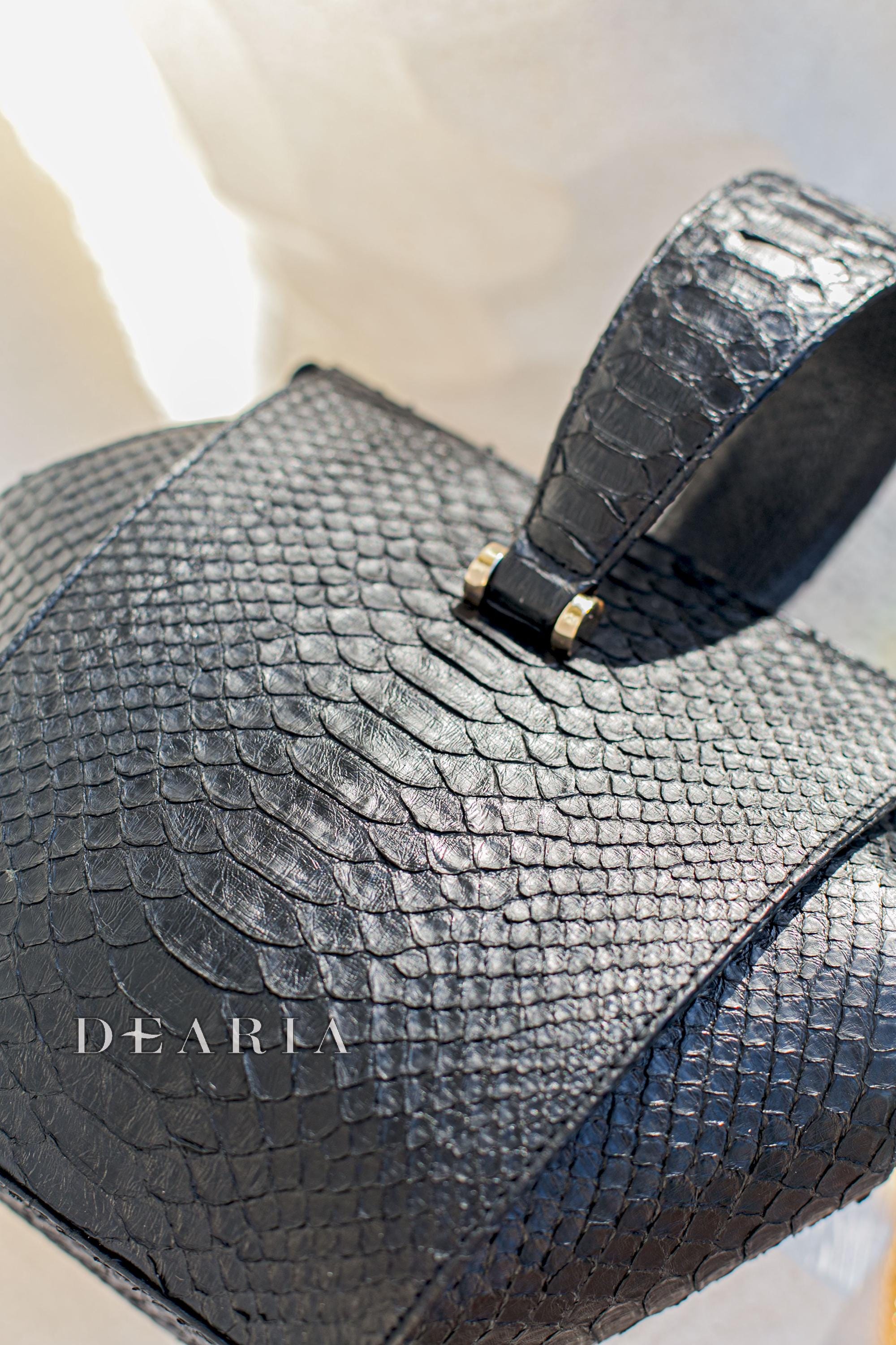 Luxury Black Python Leather Handbag: Designer Chain Strap Purse - Etsy