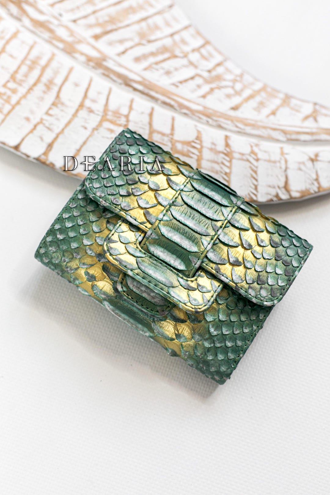 Emerald Green Python Leather Compact Wallet – Snakeskin Small Wallets ...