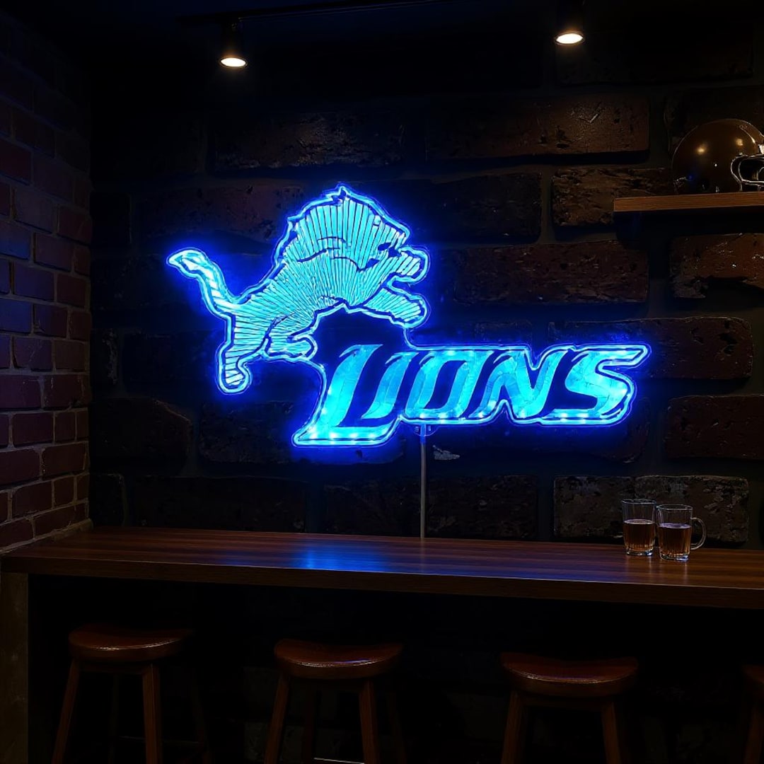 Detroit Lions LED Light Sign, Custom Sport Bar Room LED Sign, Home Bar ...