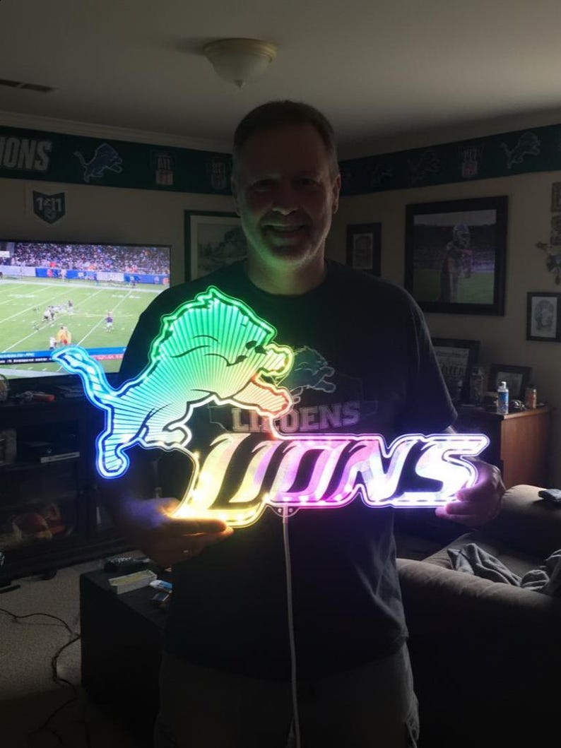 Detroit Lions LED Light Sign, Custom Sport Bar Room LED Sign, Home Bar ...