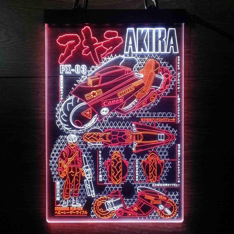 Akira Cyberpunk Bike Neon LED Light Sign, Custom Man Cave Light Sign ...