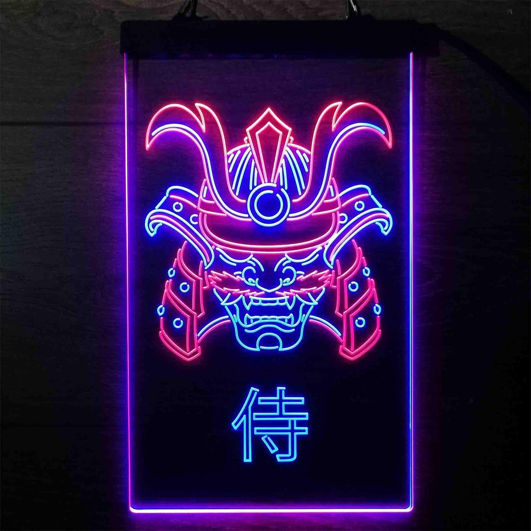 Shadows Samurai Helmet Japanese Gaming LED Light Sign, Custom Name ...