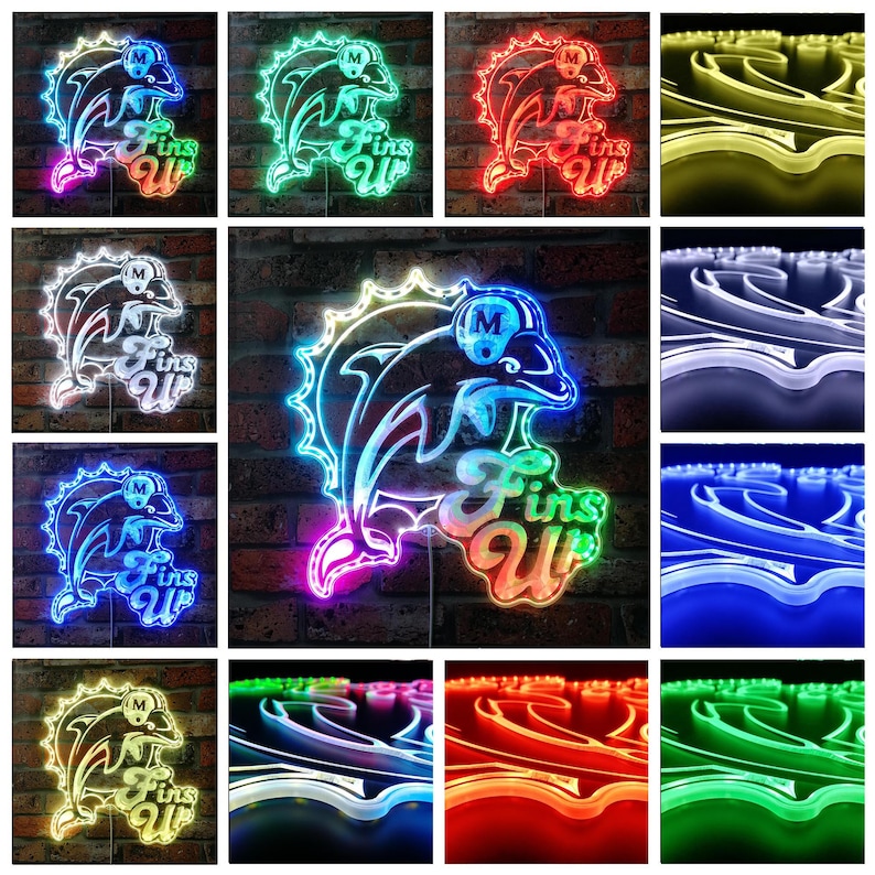 Miami Dolphins LED Light Sign, Custom Sport Bar Room LED Sign, Home Bar ...