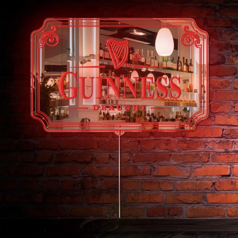 Guinness Draught LED Light Mirror Sign With Multi Colors, Home Bar LED ...