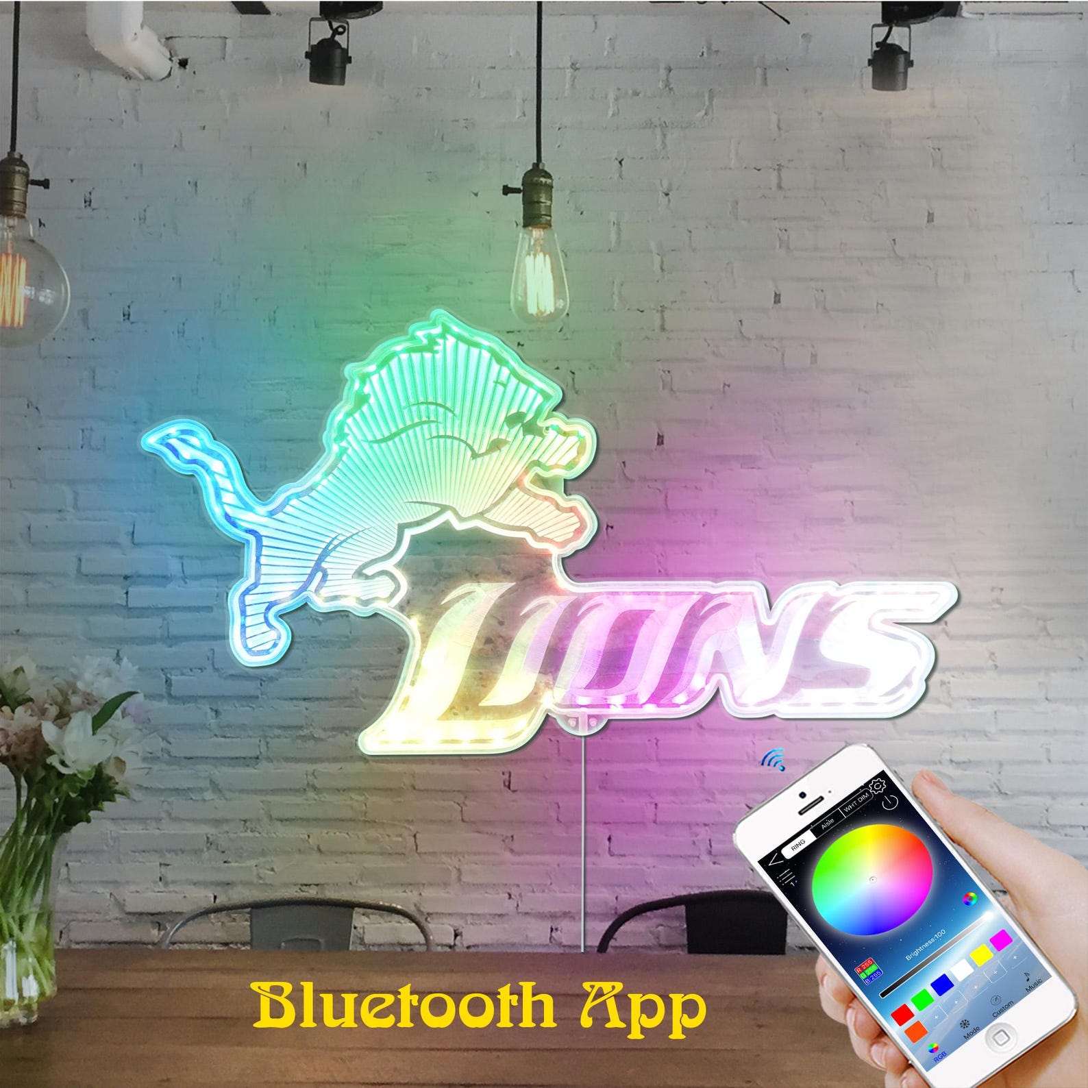 Detroit Lions LED Light Sign, Custom Sport Bar Room LED Sign, Home Bar ...