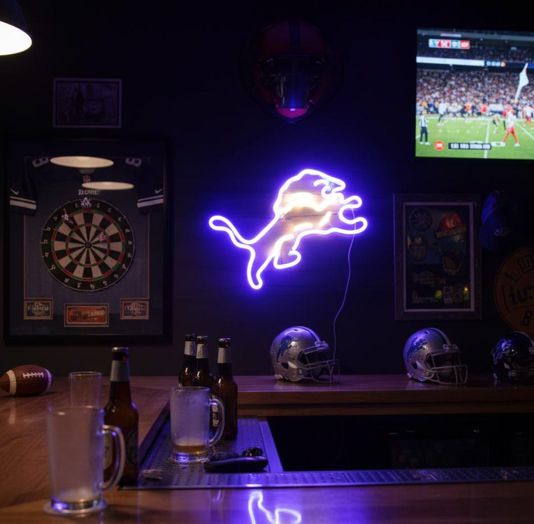 Detroit Lions Bar Neon LED Sign, Custom Sport Bar Light, Wall Sign for ...