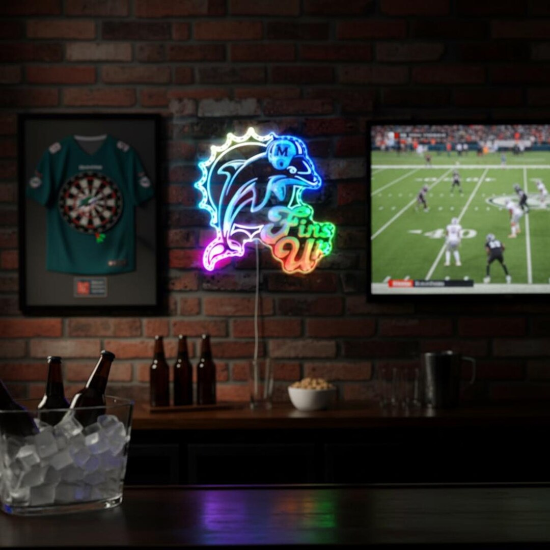 Miami Dolphins LED Light Sign, Custom Sport Bar Room LED Sign, Home Bar ...