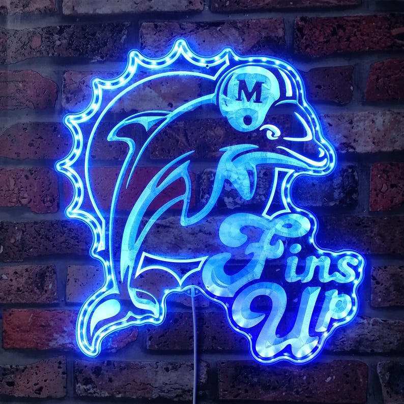Miami Dolphins LED Light Sign, Custom Sport Bar Room LED Sign, Home Bar ...