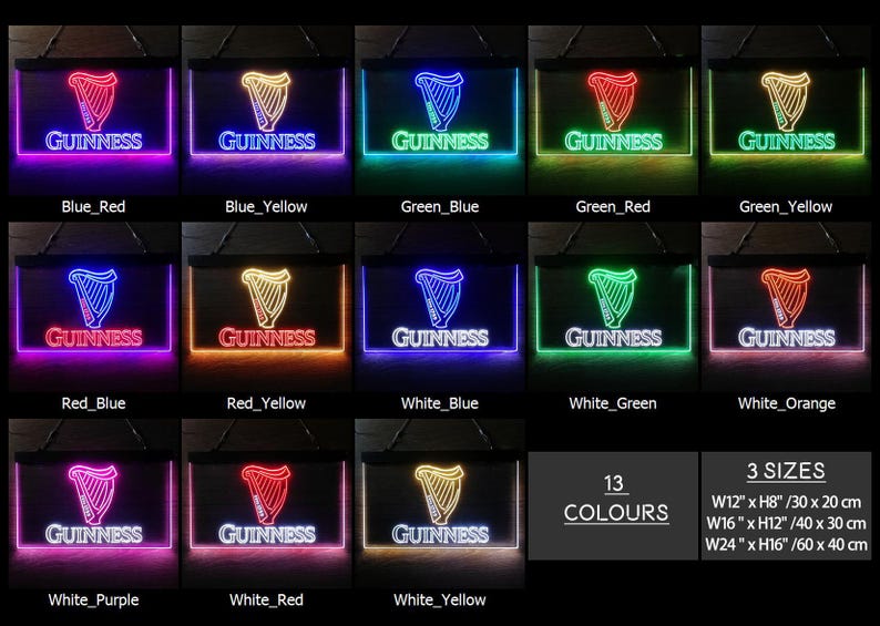 Guinness Beer Logo LED Light Sign, Custom Name Night Display Gift for ...