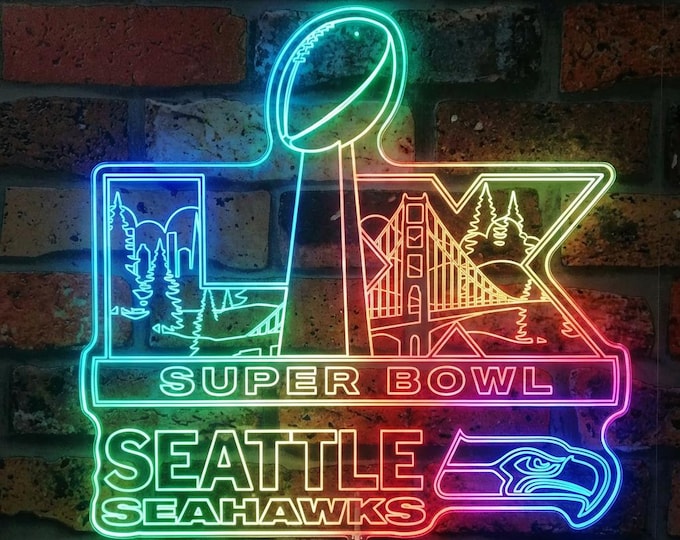 Seattle Seahawks Champions LED Light Sign, Custom Sport Bar Room LED ...