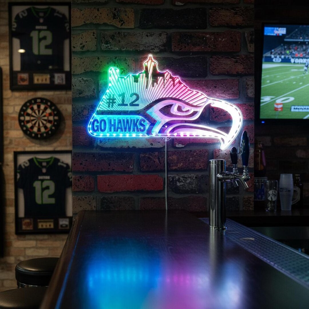 Seattle Seahawks LED Light Sign, Custom Sport Bar Room LED Sign, Home ...