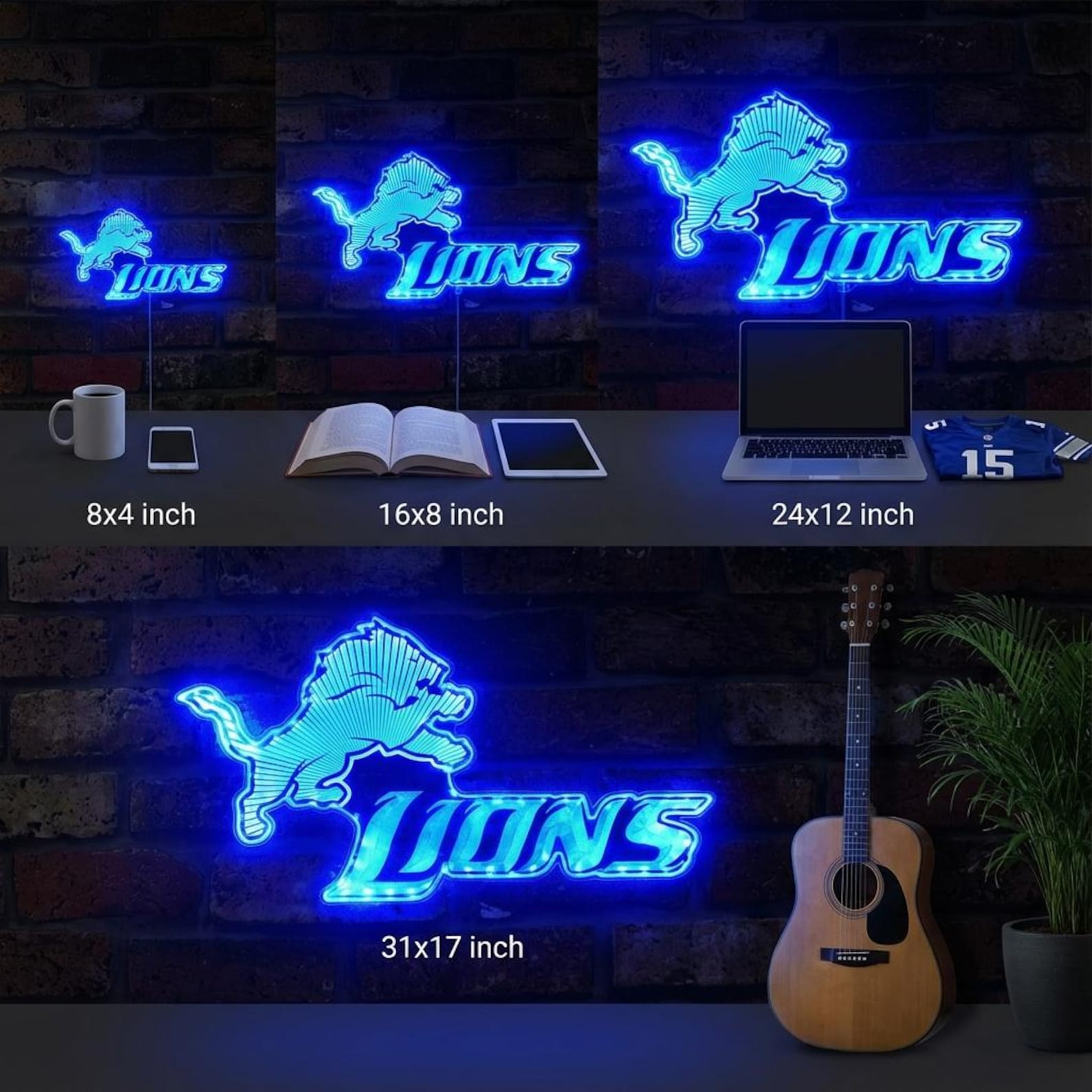 Detroit Lions LED Light Sign, Custom Sport Bar Room LED Sign, Home Bar ...