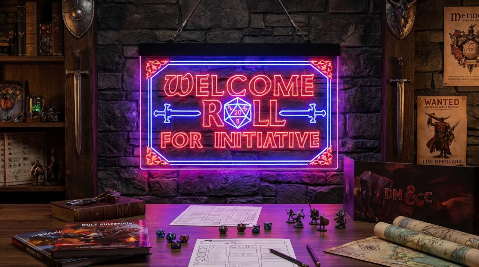Welcome Roll Dungeon Master LED Light Sign, Custom Tabletop RPG Room ...