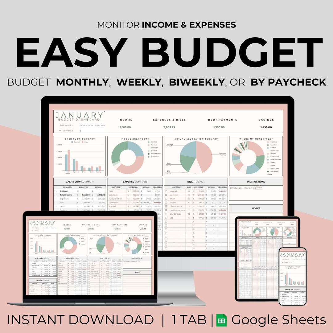 Budget Planner Google Sheet Monthly Budget Spreadsheet Paycheck Budget ...