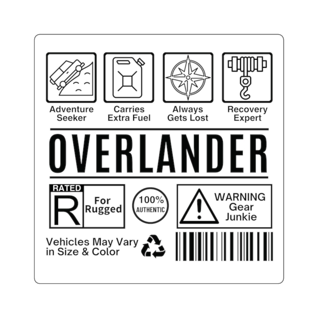 Overlander Handling Information Square Stickers, off Grid Decal ...