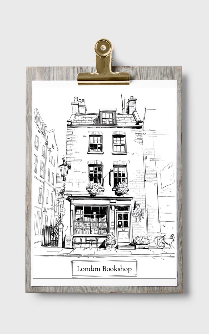 London Bookshop Coloring Page: Printable Travel Art (PDF Download ...