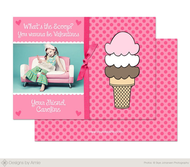 Ice Cream Cone Photo Valentine Card Template Elements Etsy