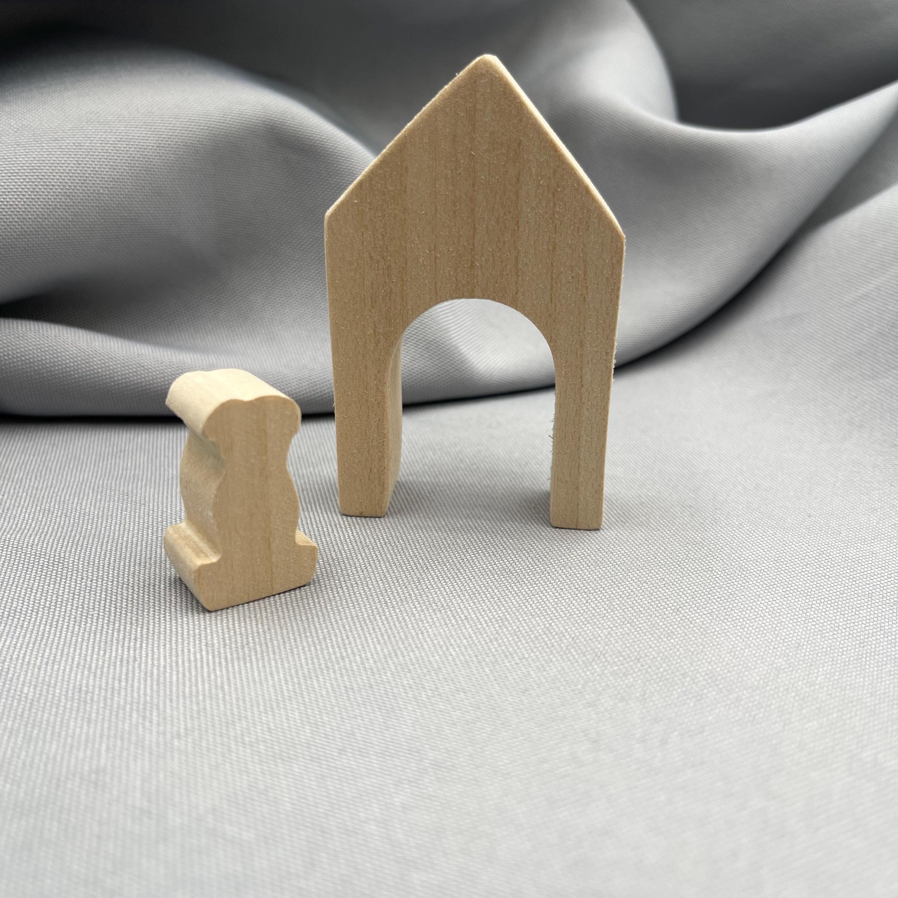 Natural Unfinished Wooden Dog and Doghouse, Rustic Craft Set for ...