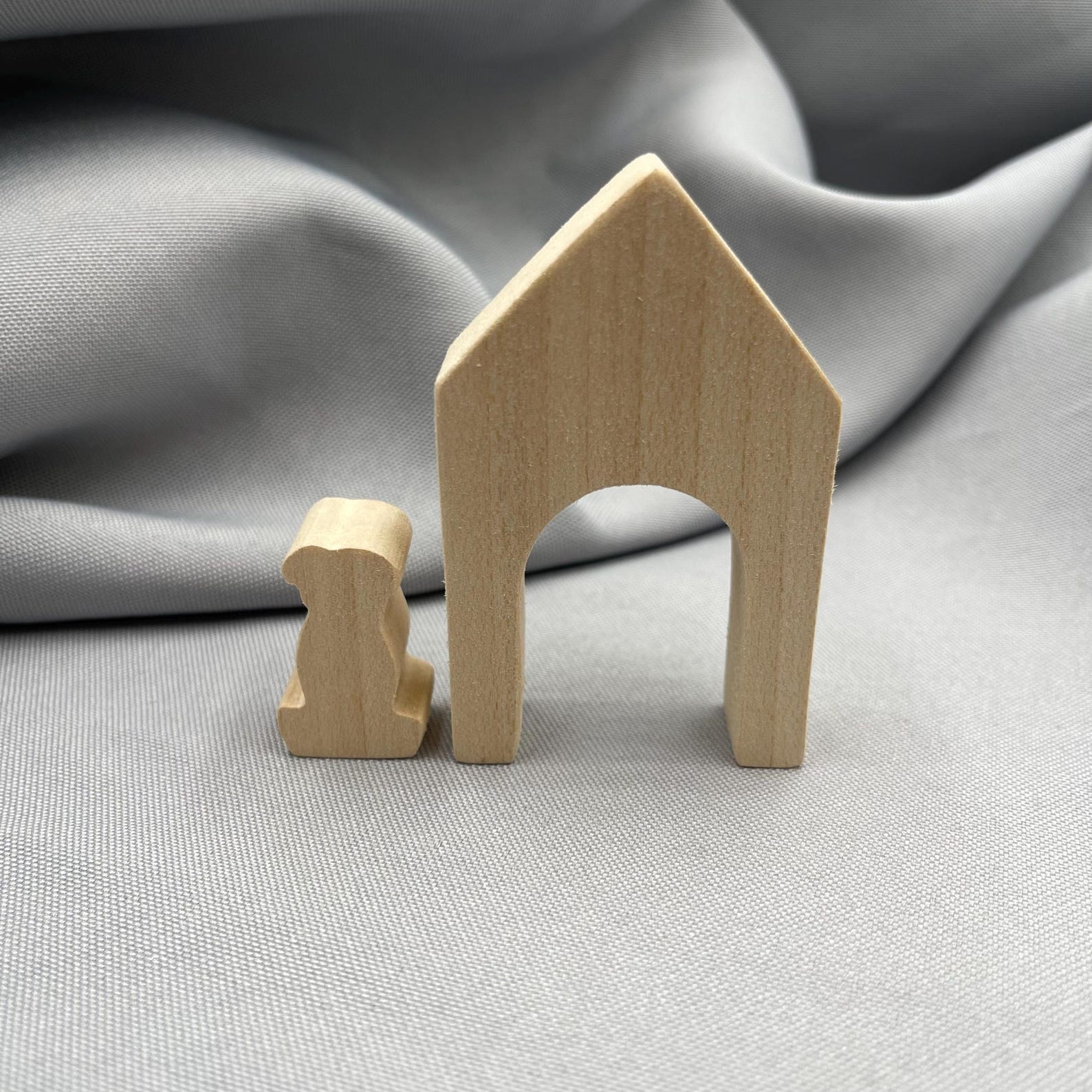 Natural Unfinished Wooden Dog and Doghouse, Rustic Craft Set for ...