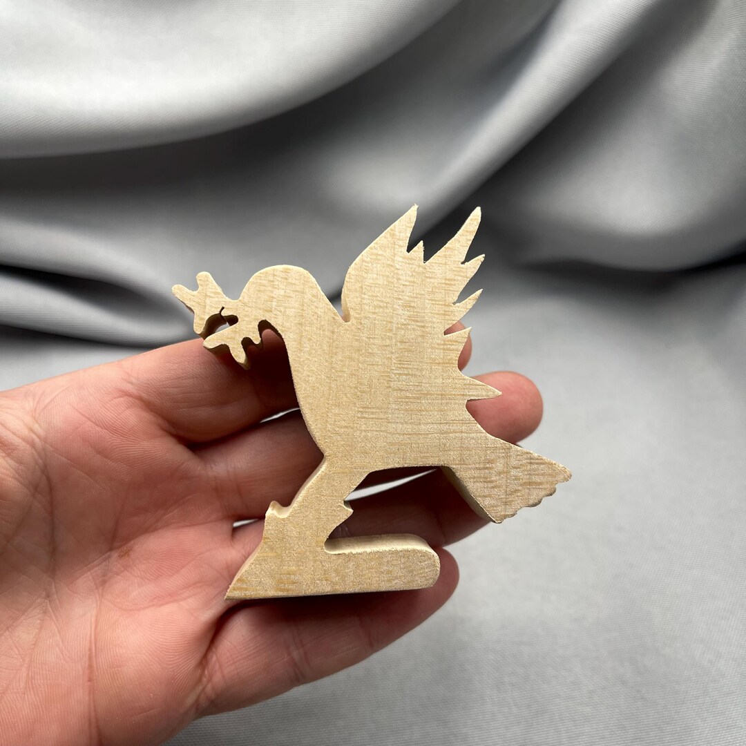 Wooden Dove With Olive Branch, Unfinished Craft Blank Cutout, Standing ...