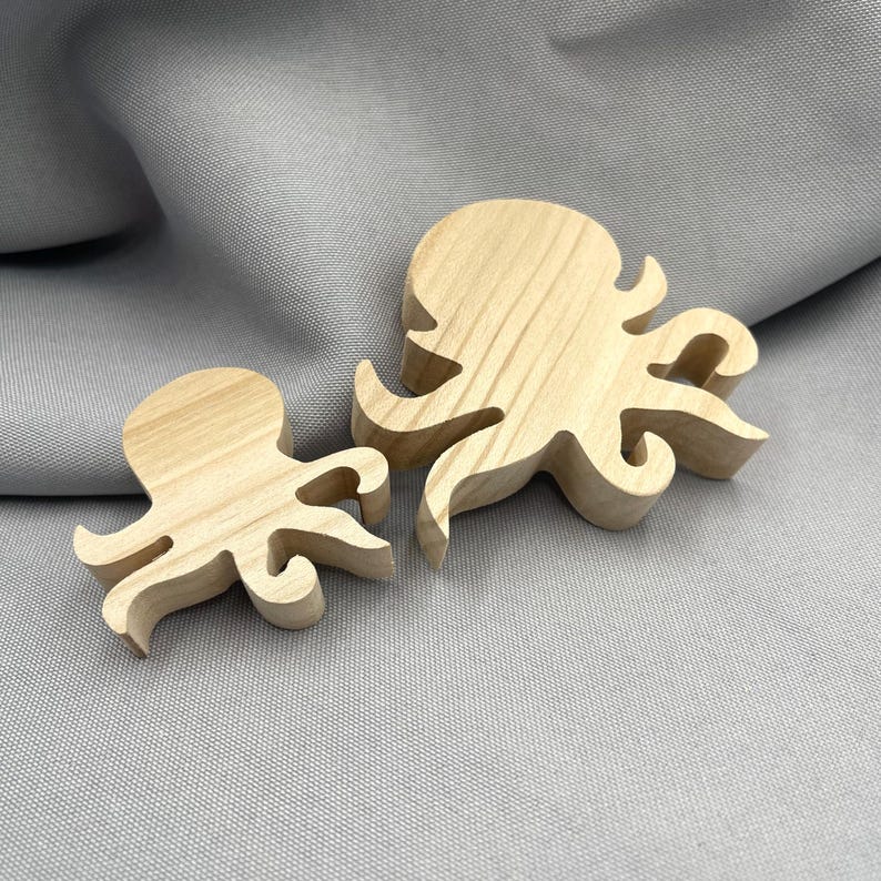 Unfinished Wooden Octopus Cutout, Natural Wood Sea Creature for DIY ...