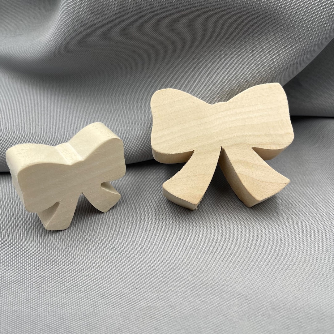 Wooden Bow Unfinished, Cutout Small Ribbon Bow, Blank Thick Standing ...
