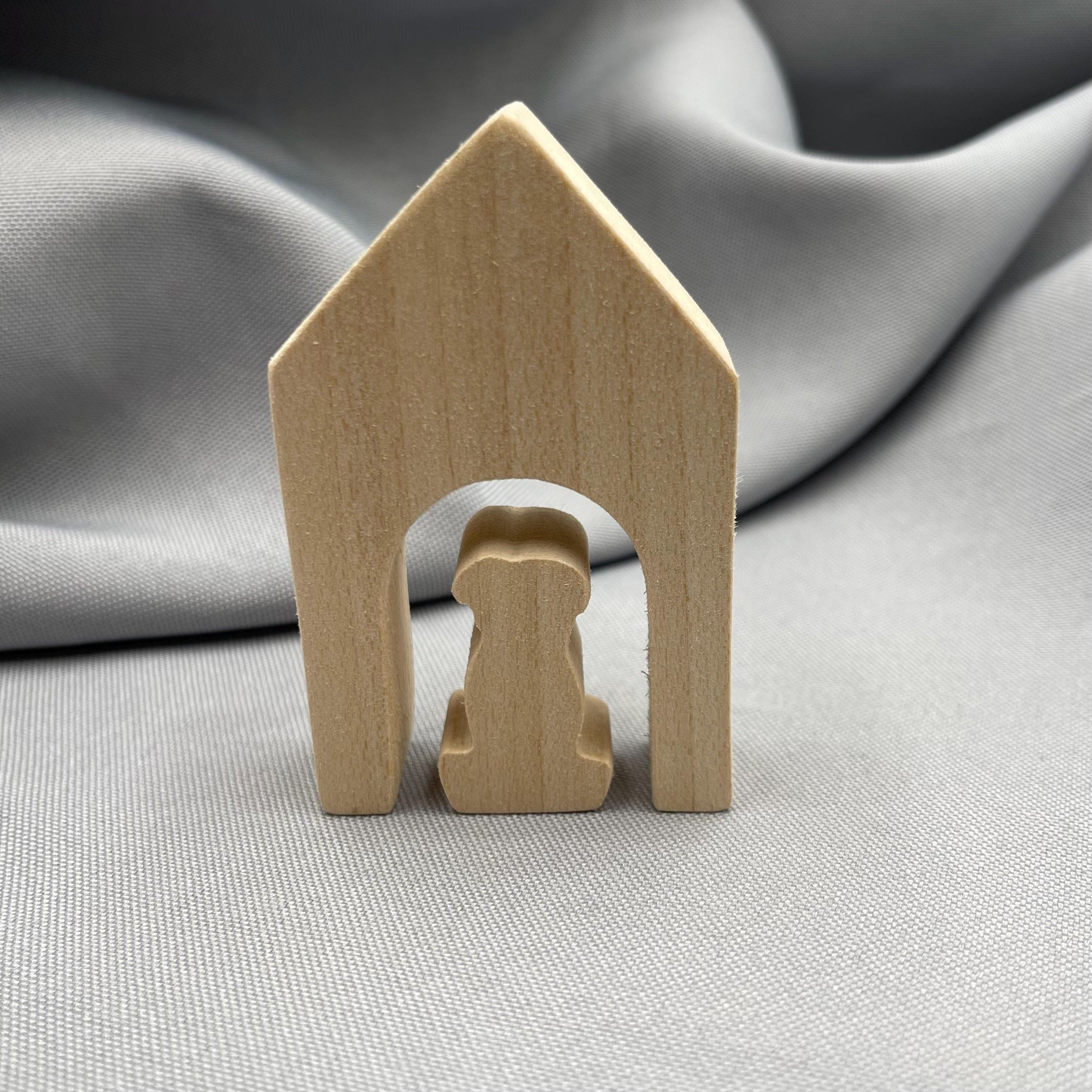 Natural Unfinished Wooden Dog and Doghouse, Rustic Craft Set for ...