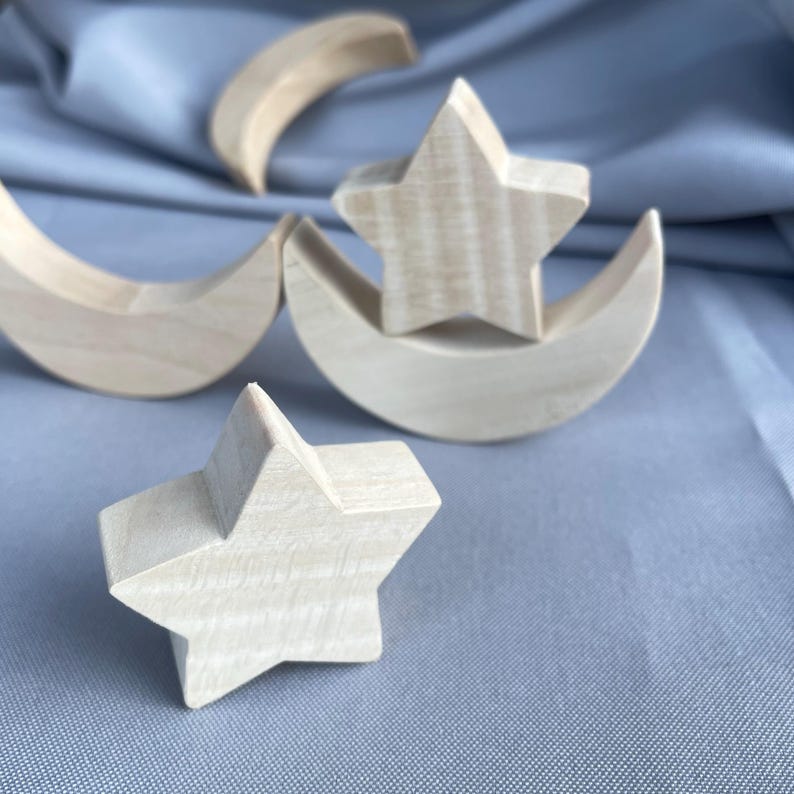 Wood Unfinished Star Moon, Cut Out Standing Blank Star, Wooden Craft ...