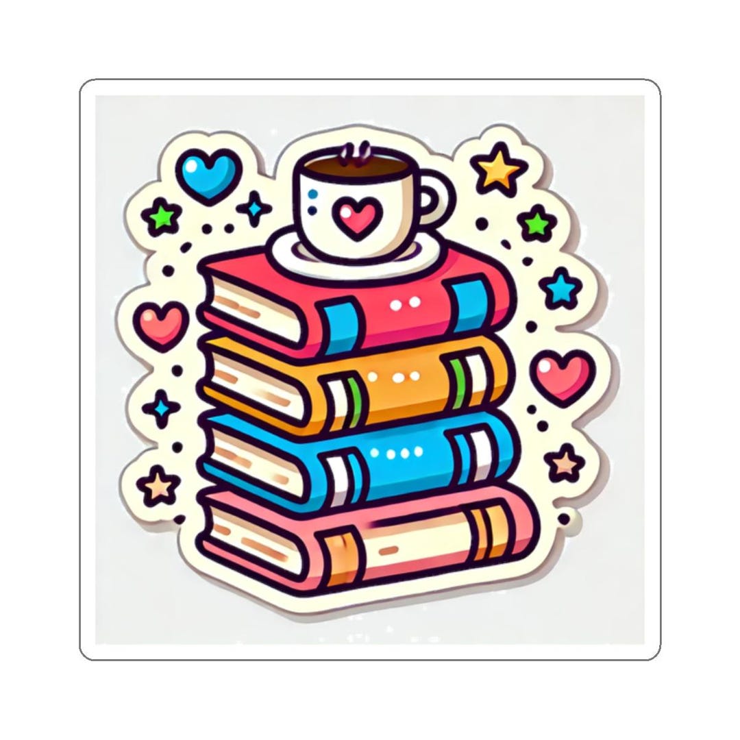 Book Lover's Cozy Coffee Sticker | Stack of Books With Coffee Mug - Etsy