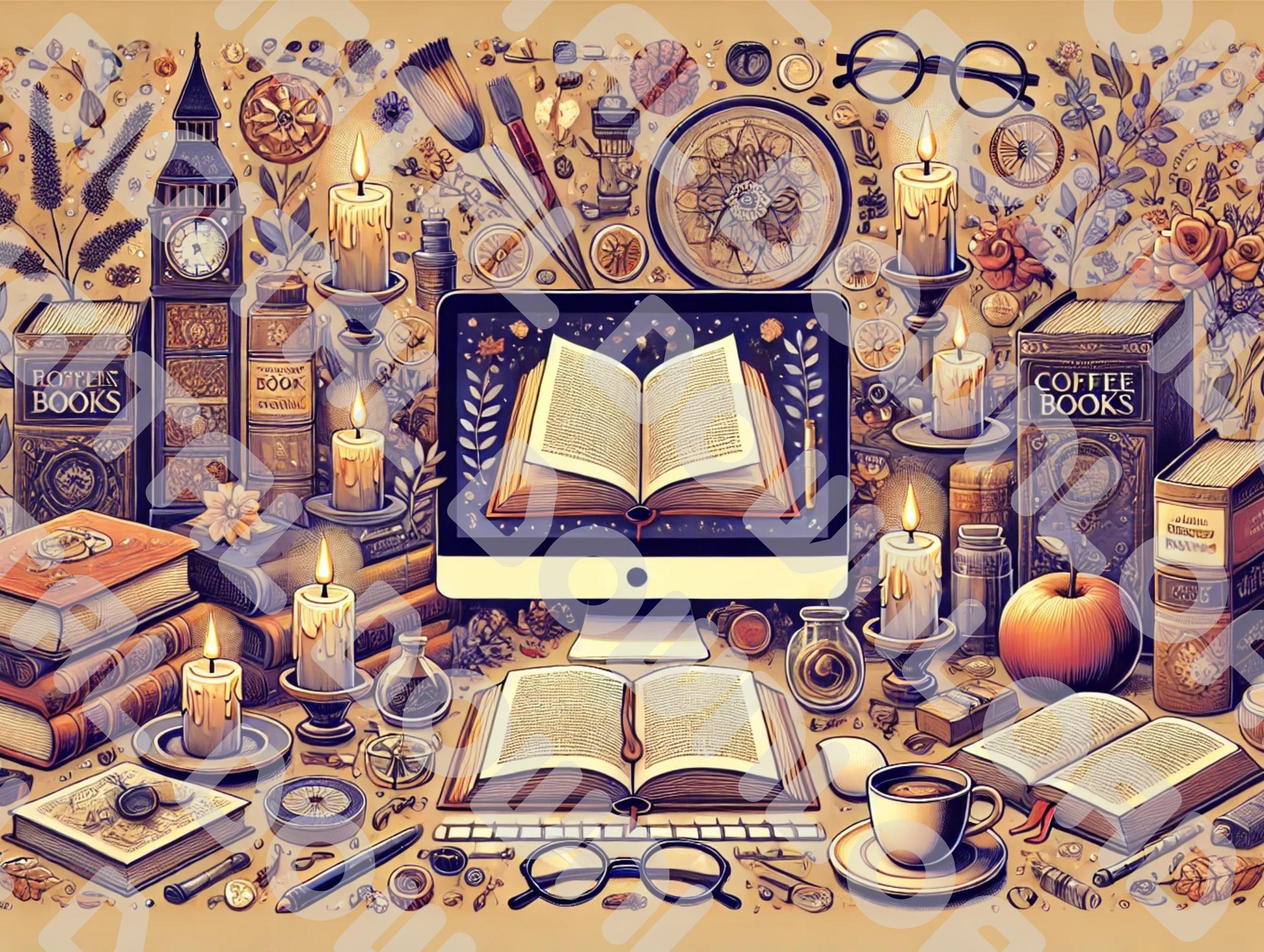 Cozy Book Lover Desktop Wallpaper | Bookish Aesthetic Digital Download ...
