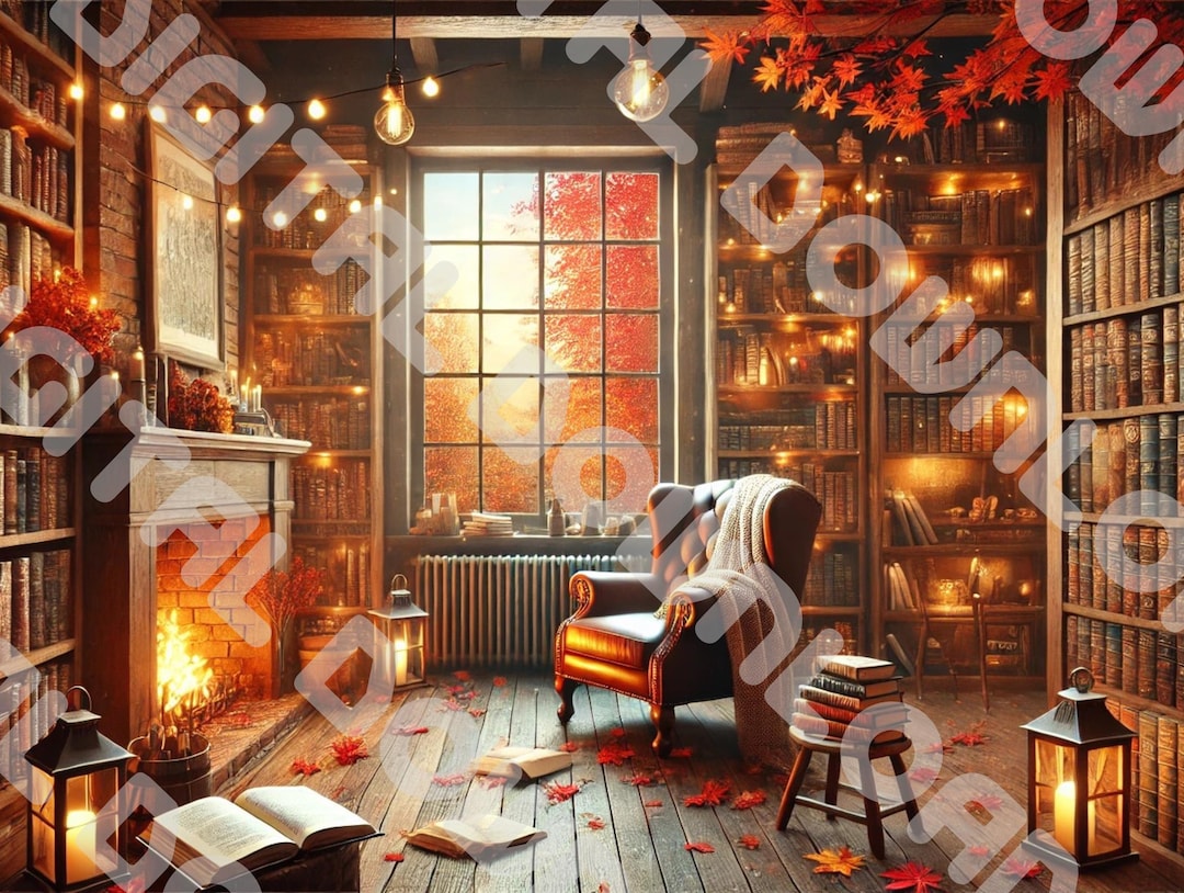 Cozy Autumn Library Desktop Wallpaper | Warm Fall Aesthetic for Book ...