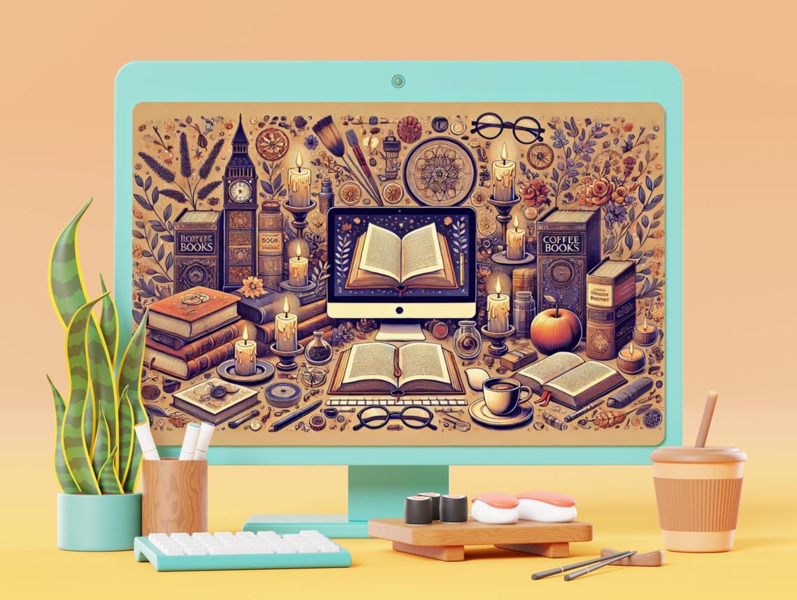 Cozy Book Lover Desktop Wallpaper | Bookish Aesthetic Digital Download ...