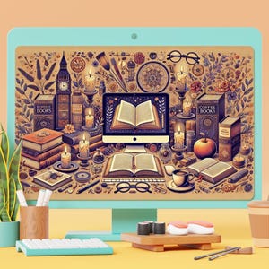 Cozy Book Lover Desktop Wallpaper | Bookish Aesthetic Digital Download ...