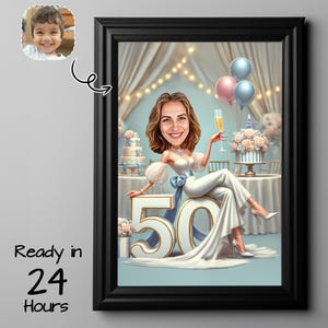 Custom 50th Cartoon Portrait | 50th Caricature | Personalized Happy ...