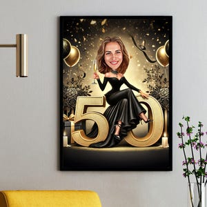 Custom 50th Cartoon Portrait | 50th Caricature | Personalized Happy ...