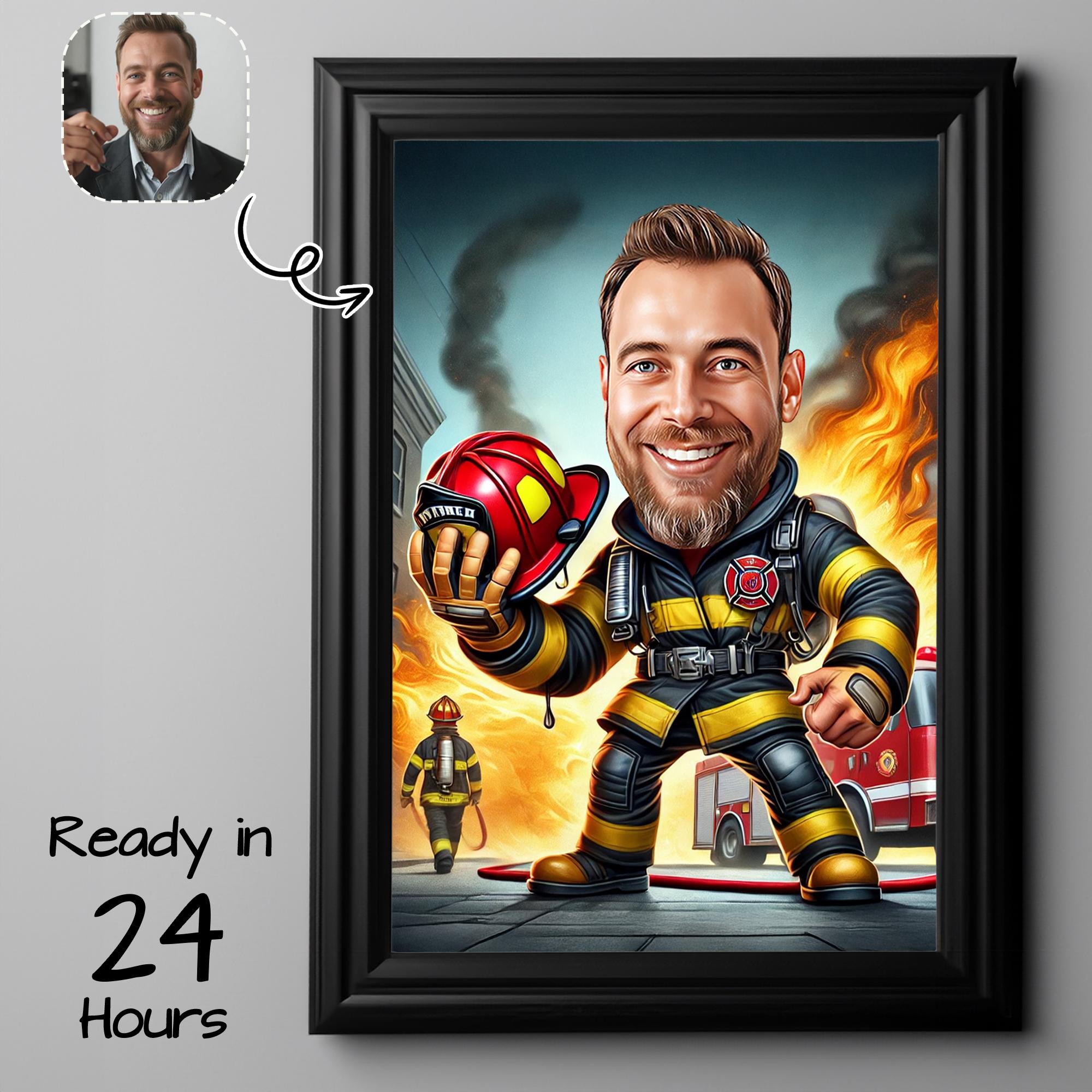 Custom Firefighter Cartoon Portrait | Dad Gift | Son Gift | Firefighter ...