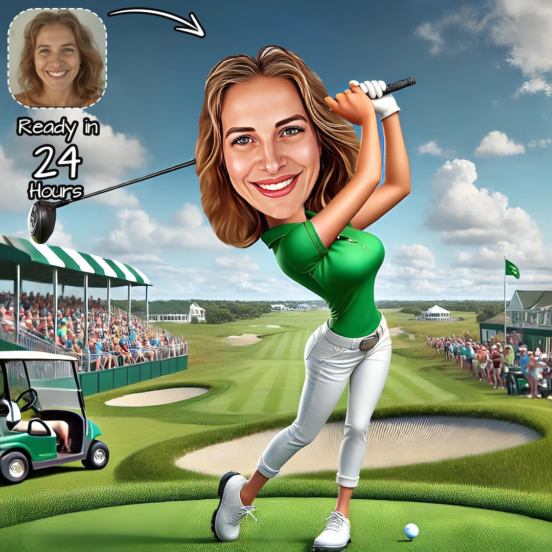 Custom Golfer Cartoon Portrait | Personalised Golfer Caricature Drawing ...