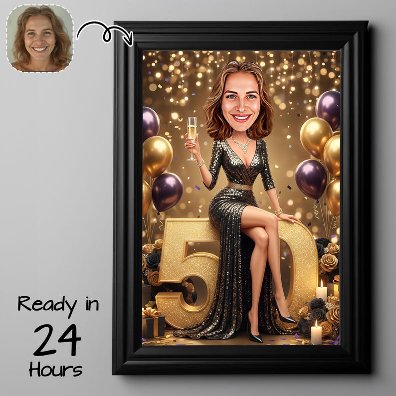 Custom 50th Cartoon Portrait | 50th Caricature | Personalized Happy ...