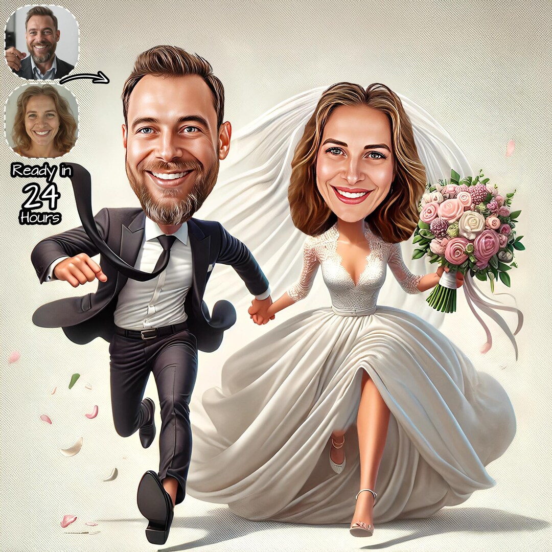 Custom Wedding Couple Cartoon Portrait | Personalized Wedding ...