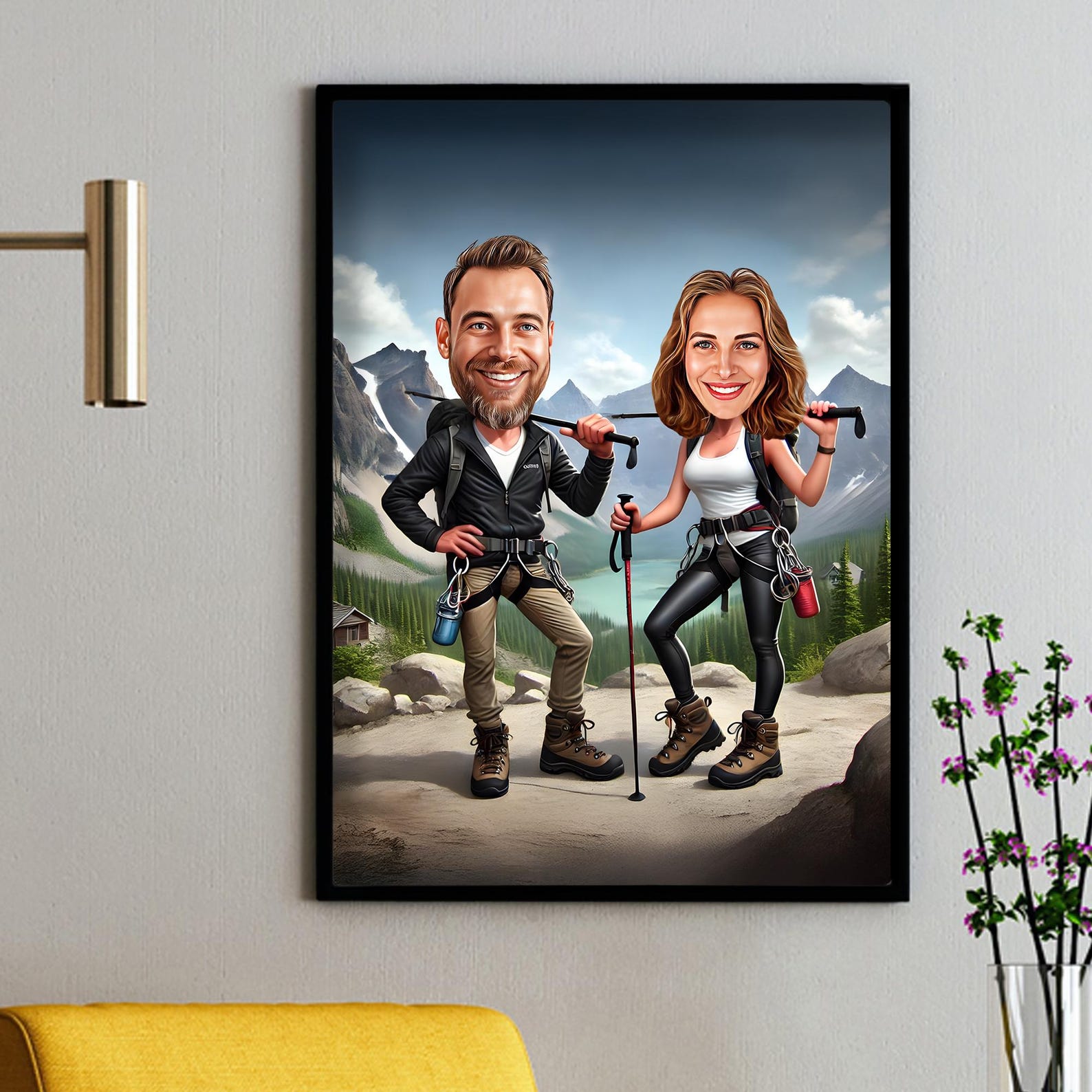 Custom Hiking Caricature | Hiking Portrait | Gift for Hiking | Funny ...